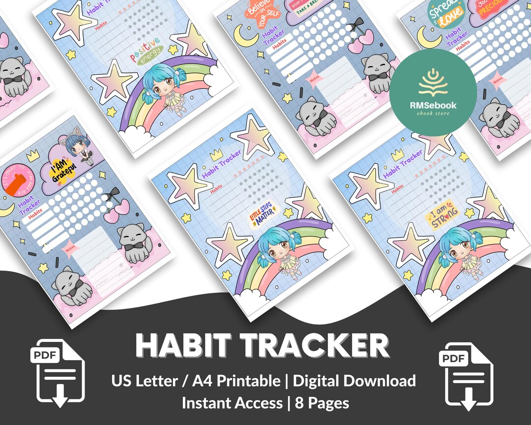 Printable Habit Tracker for Girls | Adorable Kawaii Theme | Daily ...