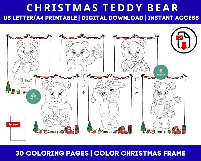 Printable Christmas Teddy Bear Coloring Pages | Adorable Holiday ...