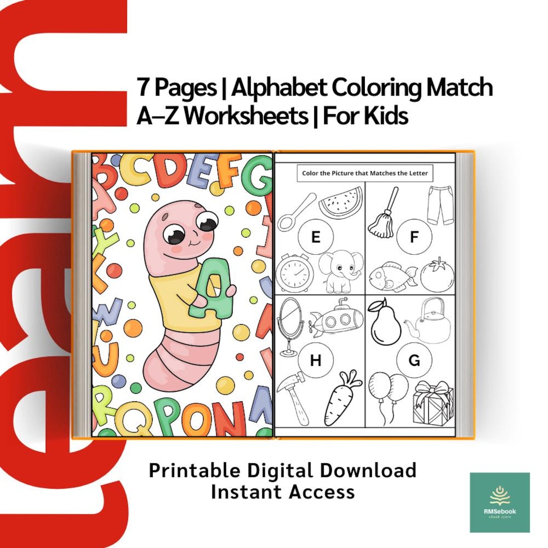 Alphabet Coloring Match Worksheets for Kids | 7 Pages A to Z Letter ...