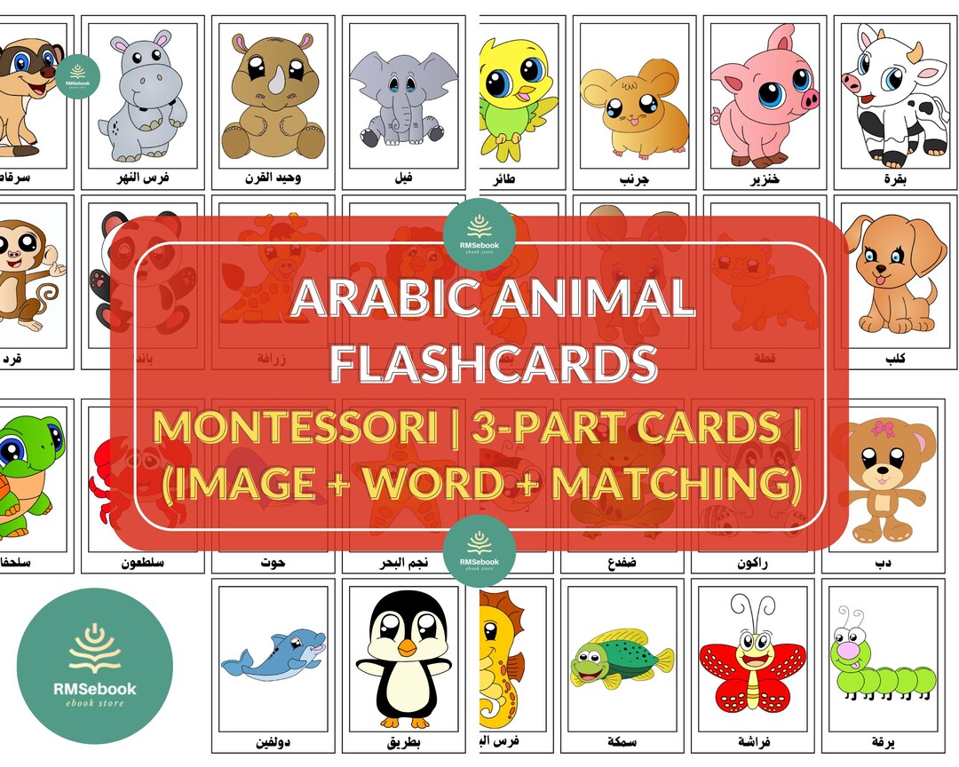 Arabic Vocabulary Flashcards Animals | Montessori Matching Cards ...