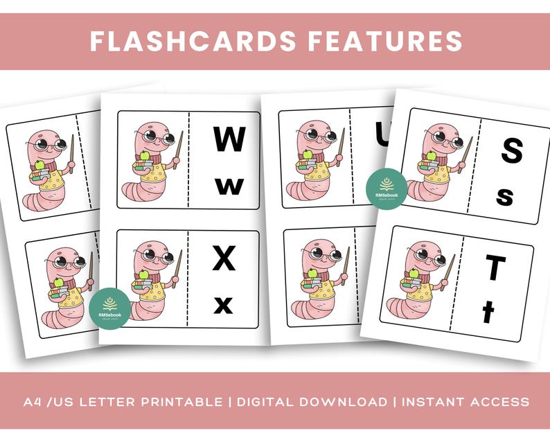 Alphabet Flashcards | A to Z Learning With Bookworm Theme | Fun ...