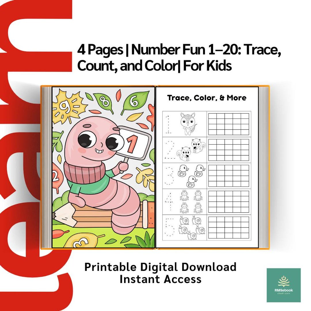 Number Fun Worksheet: Trace, Count, Color 1-20 (printable PDF) - Etsy