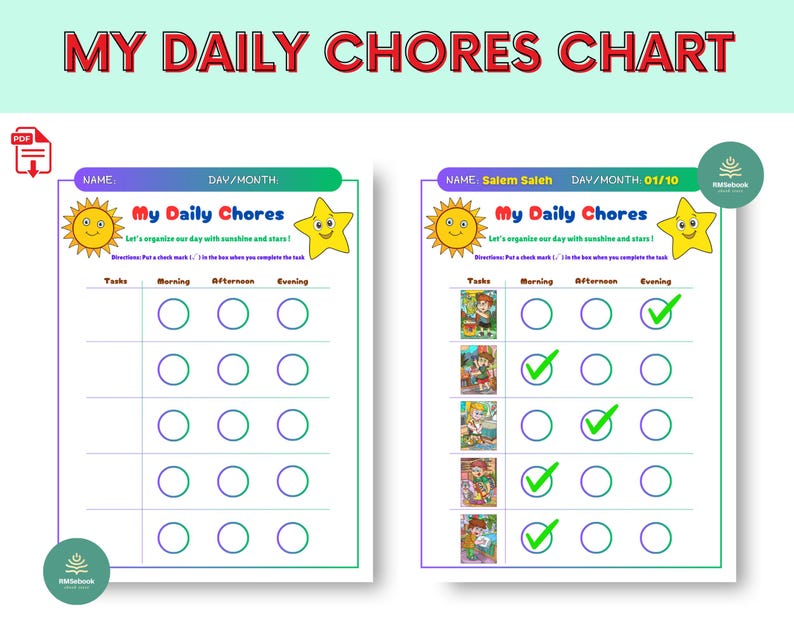 Daily Chores Chart Printable | Visual Routine Chart for Preschool and ...