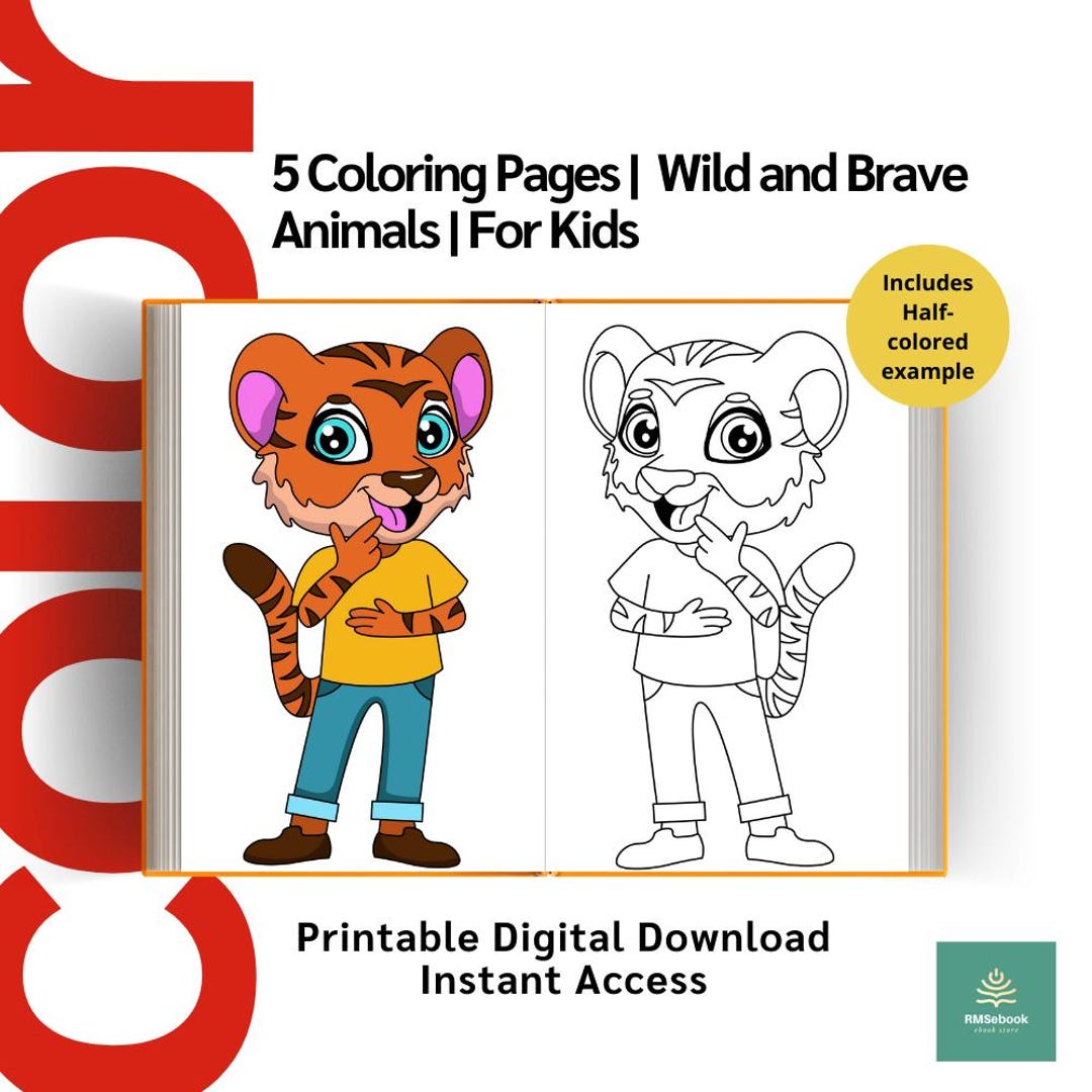 Animal Coloring Pages for Kids: Crocodile, Hyena, Jaguar, Lion, Tiger ...