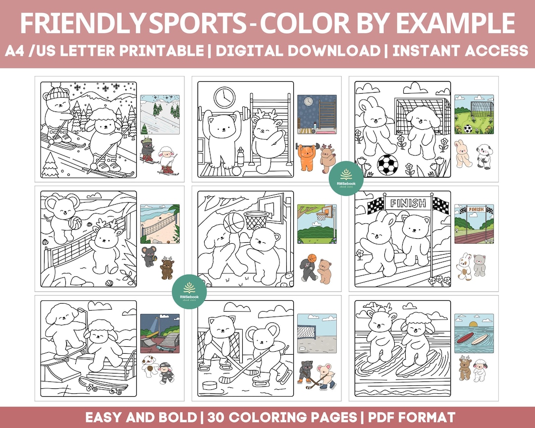 Printable Sports Coloring Pages | Color by Example | Easy and Bold 30 ...