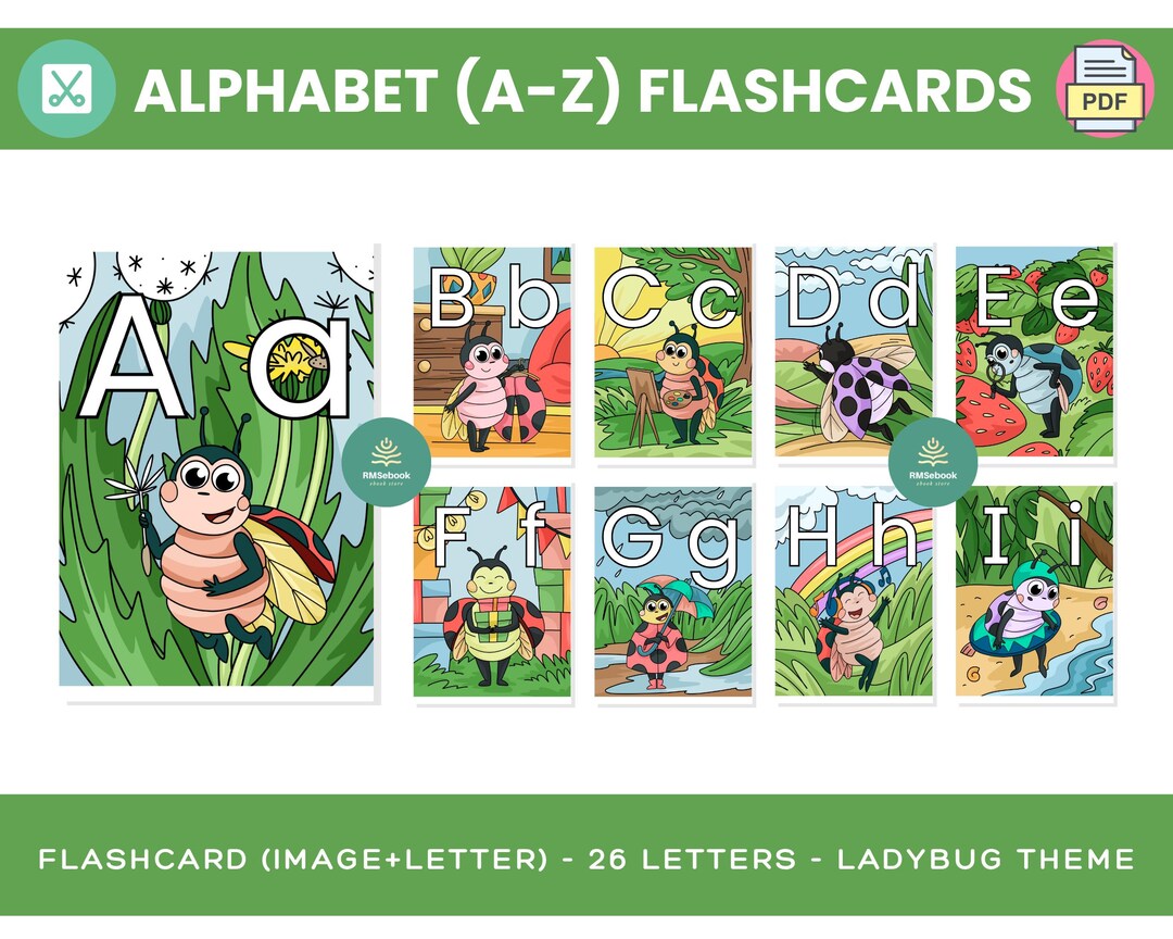 Alphabet Flashcards Ladybug for Kids, A to Z Printable Letters, Color ...