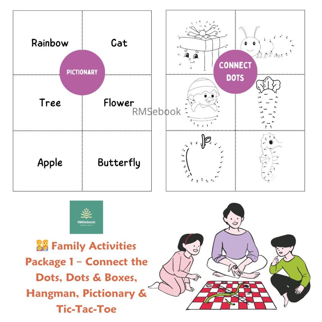 Printable Family Game Pack 1 – Connect the Dots, Hangman, Pictionary ...