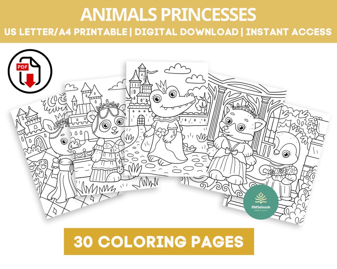 Princess Animals Coloring Pages: 30 Printable Art Sheets (PDF) - Etsy