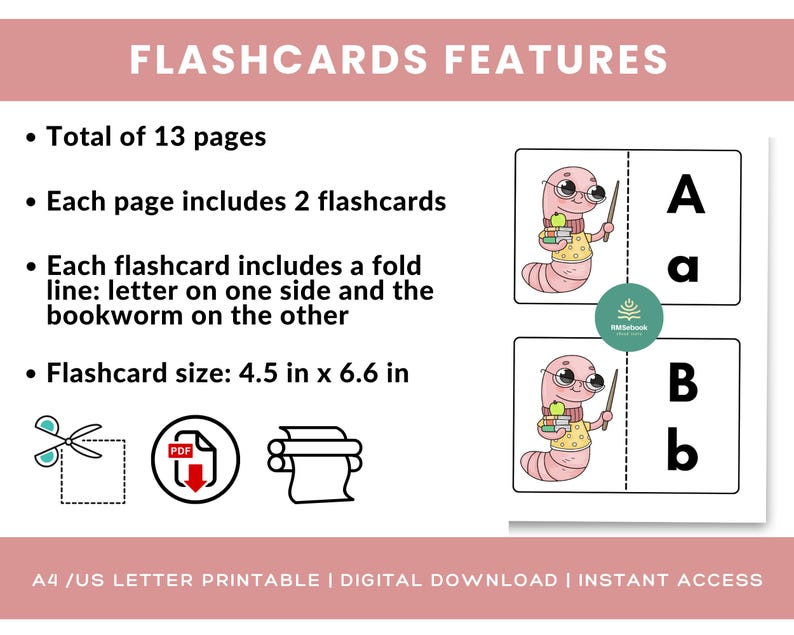 Alphabet Flashcards | A to Z Learning With Bookworm Theme | Fun ...