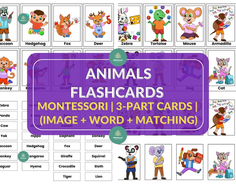 Animals Names Flashcards for Kids | Montessori Learning Cards ...