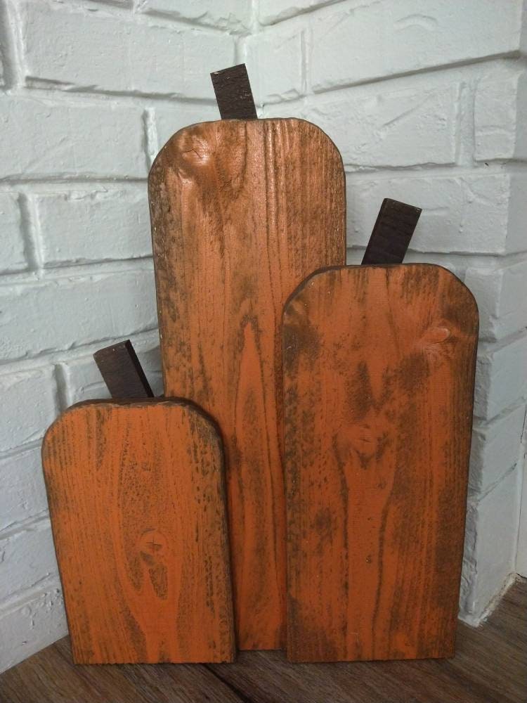 The Three Wood Pumpkins - Indoor/outdoor Fall Decor, Autumn Decoration ...