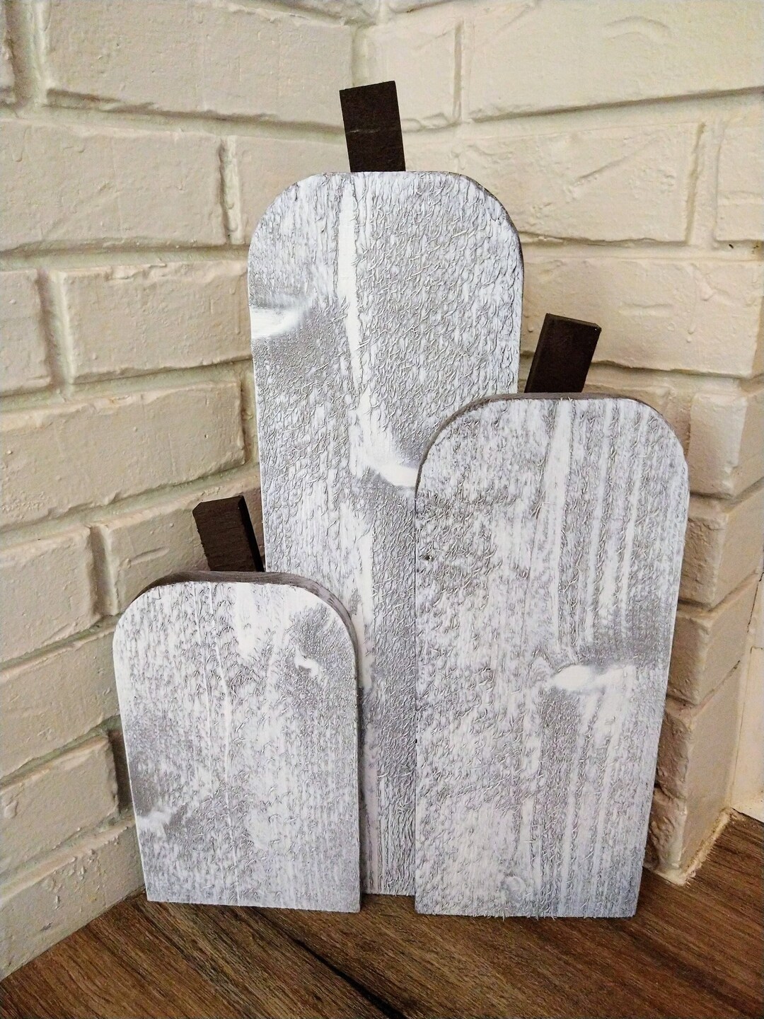 The Three Wood Pumpkins - Indoor/outdoor Fall Decor, Autumn Decoration ...