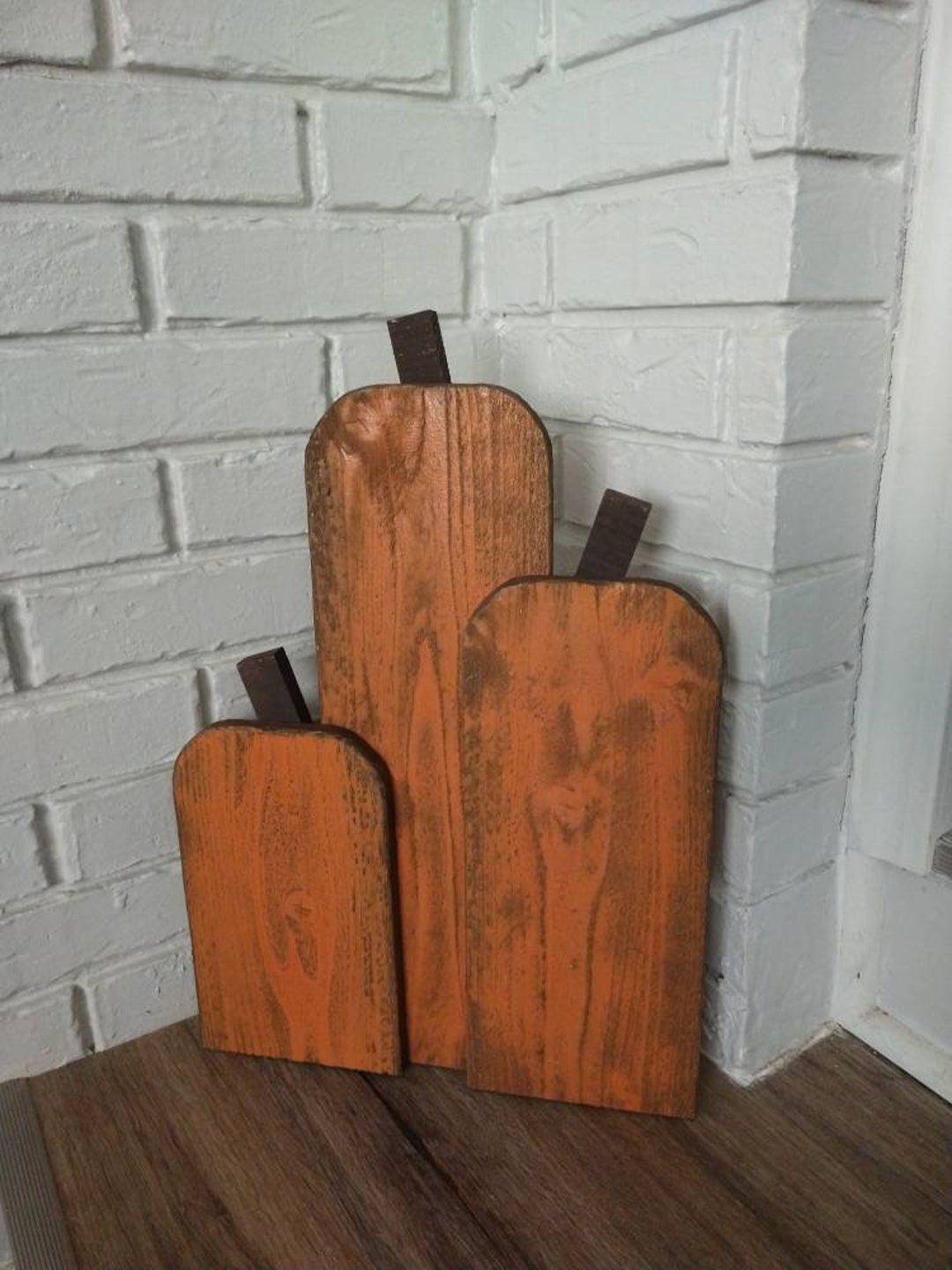 The Three Wood Pumpkins - Indoor/outdoor Fall Decor, Autumn Decoration ...