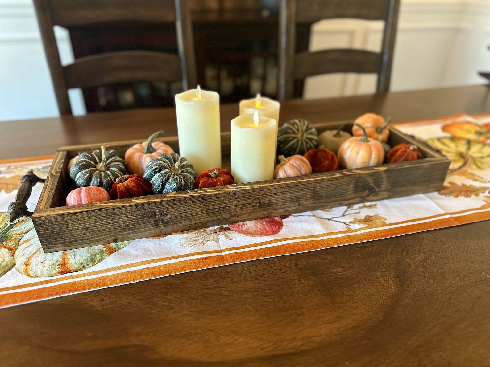 Rustic Wood Table Runner Tray With Handles, Farmhouse Tray, Cocktail ...