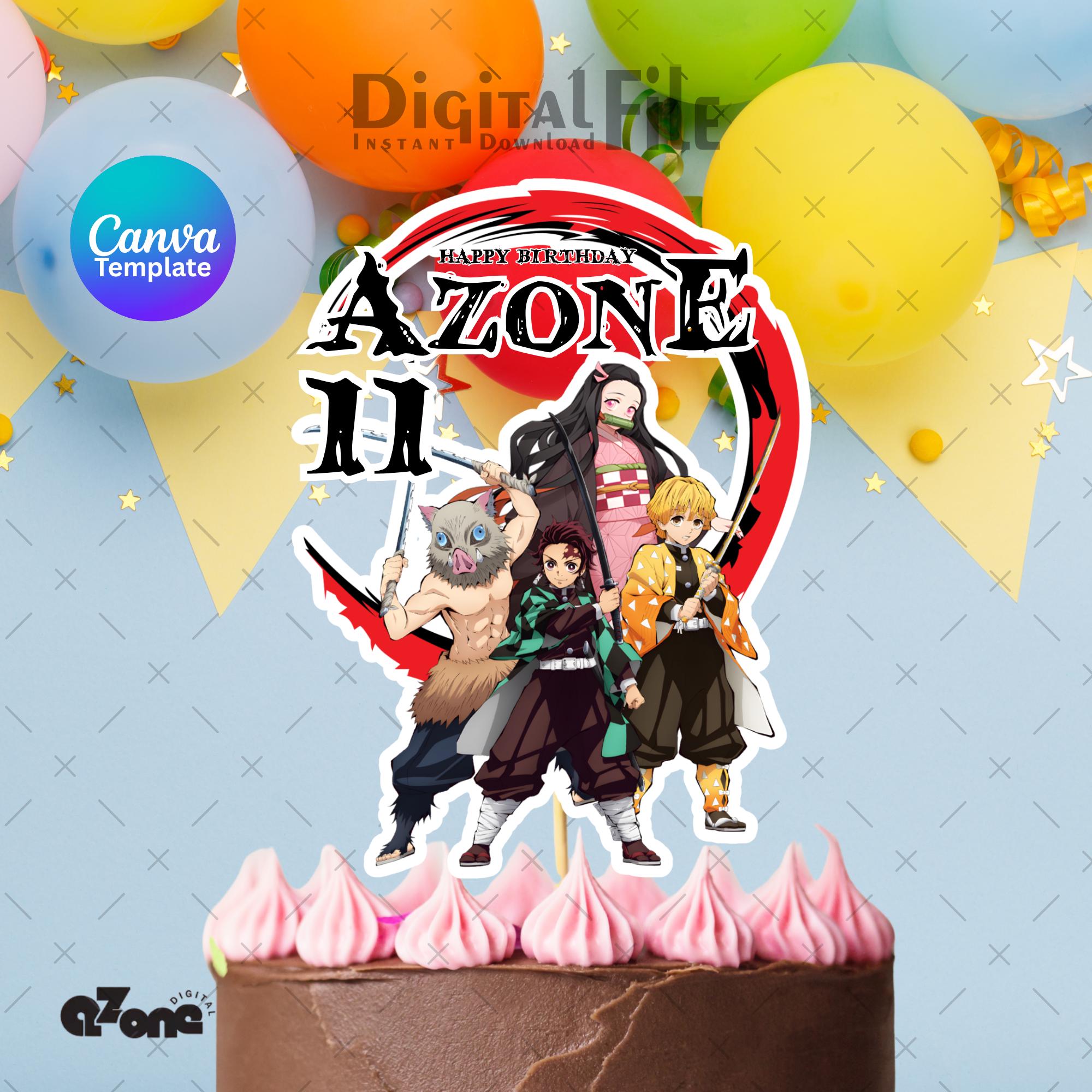 Demon Slayer Birthday Cake Topper Editable Birthday Topper Canva ...