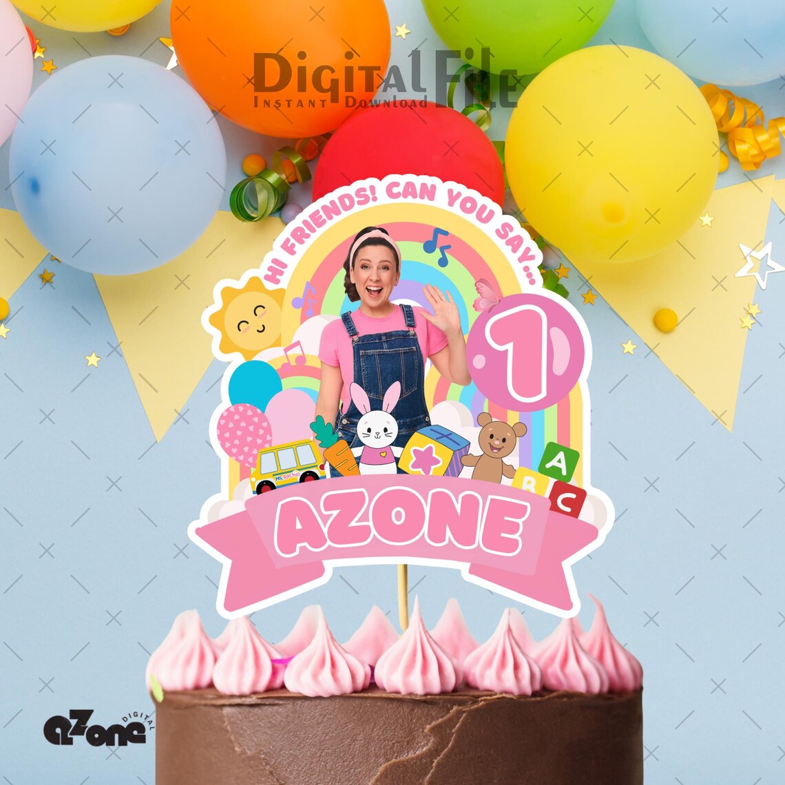 Editable Ms. Rachel Cake Topper Birthday Topper Canva Template Party ...