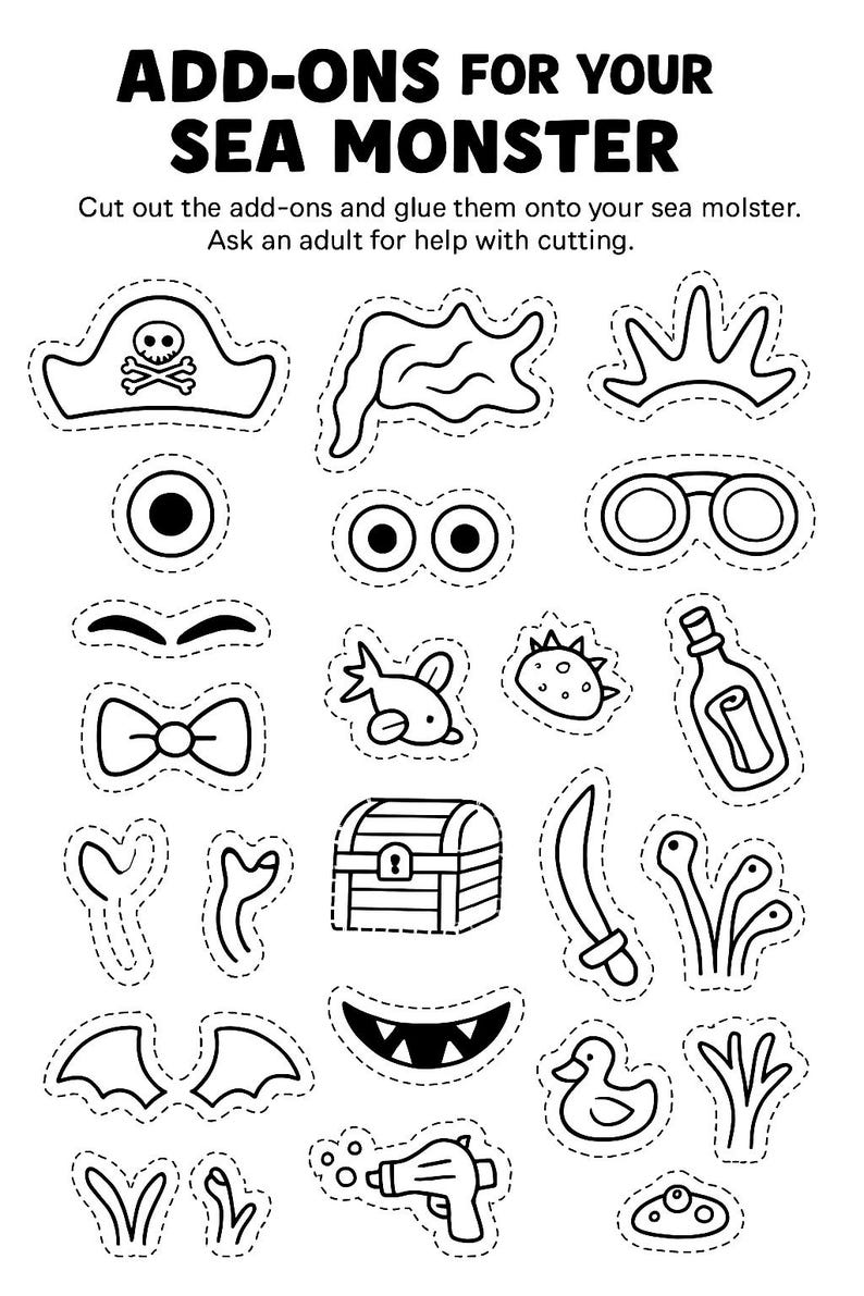 Sea Monster Printable Kit | Fun Ocean Craft for Kids | Coloring, Cut ...