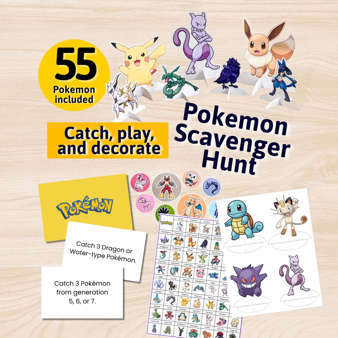 Pokémon Party Printable Props, 55 Figures, Scavenger Hunt, Challenge ...