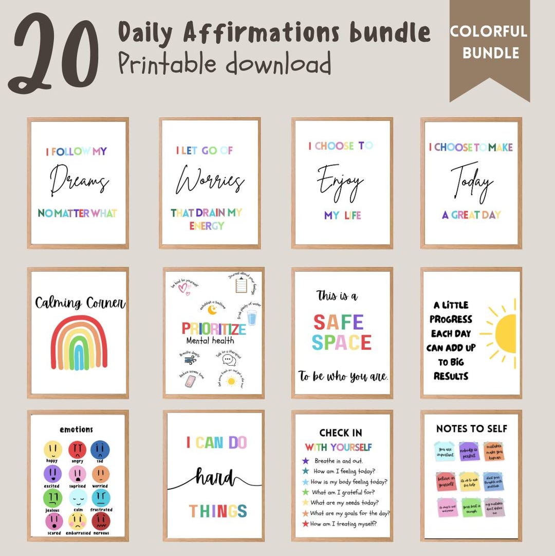 Daily Affirmations Wall Art Bundle of 20 , Calm Corner Poster , I Am I ...