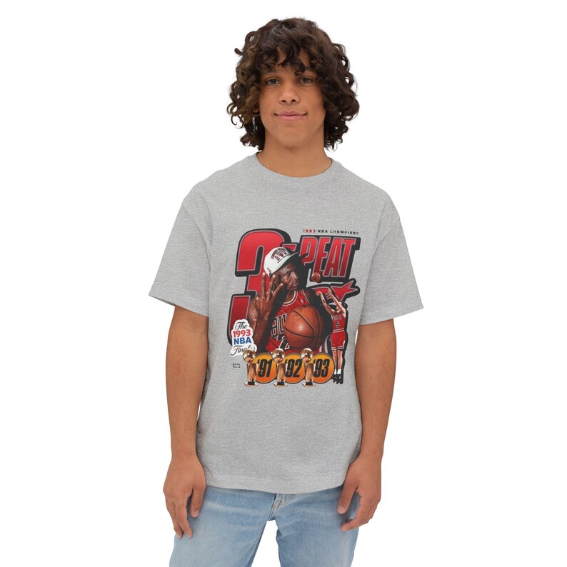 Vintage Michael Jordan Three Peat Championship Tee, Men's Boxy T-shirt ...