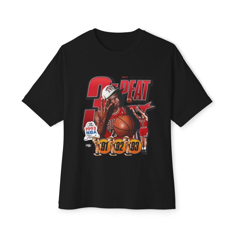 Vintage Michael Jordan Three Peat Championship Tee, Men's Boxy T-shirt ...