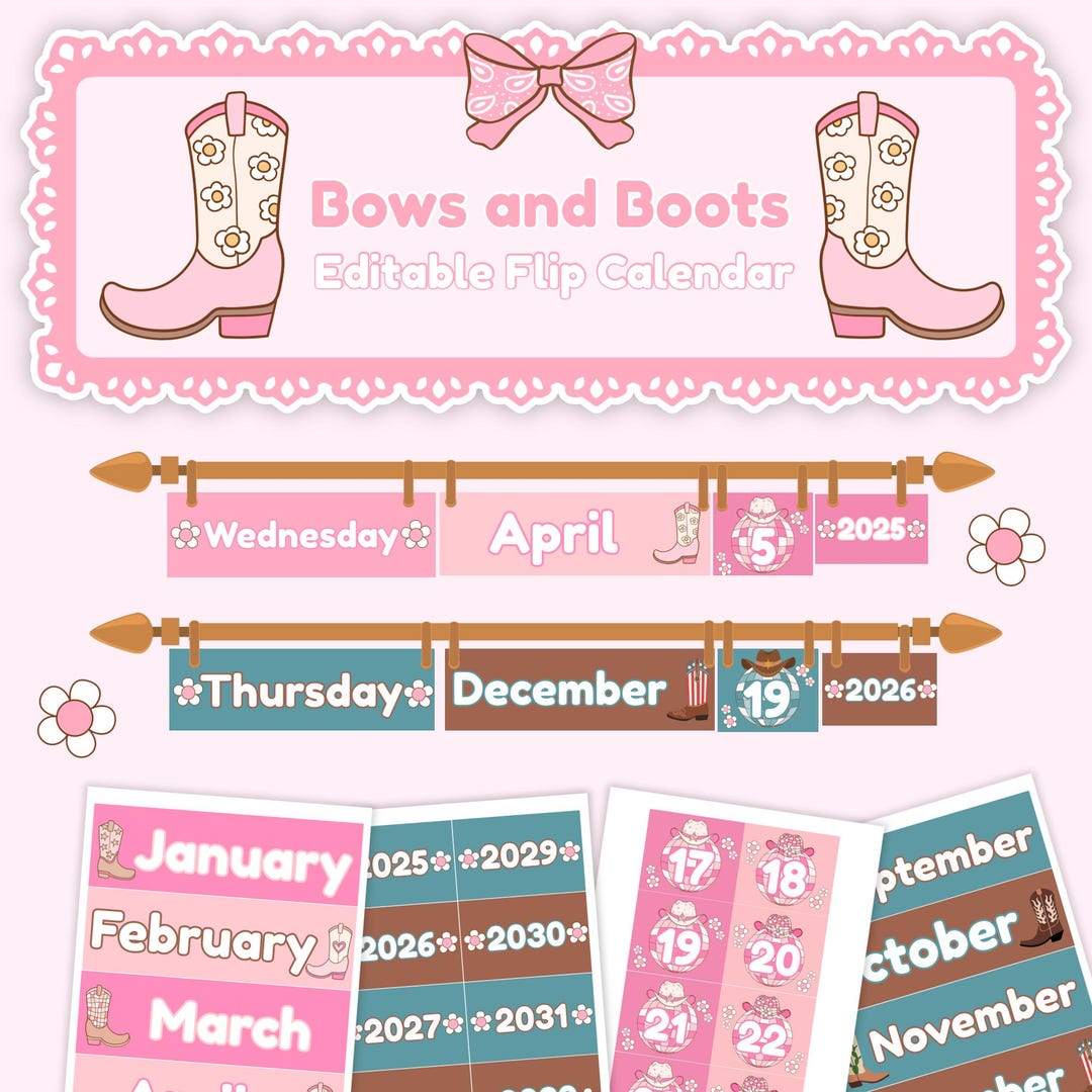 Western Disco Classroom Calendar: Editable Cowgirl Theme (digital ...