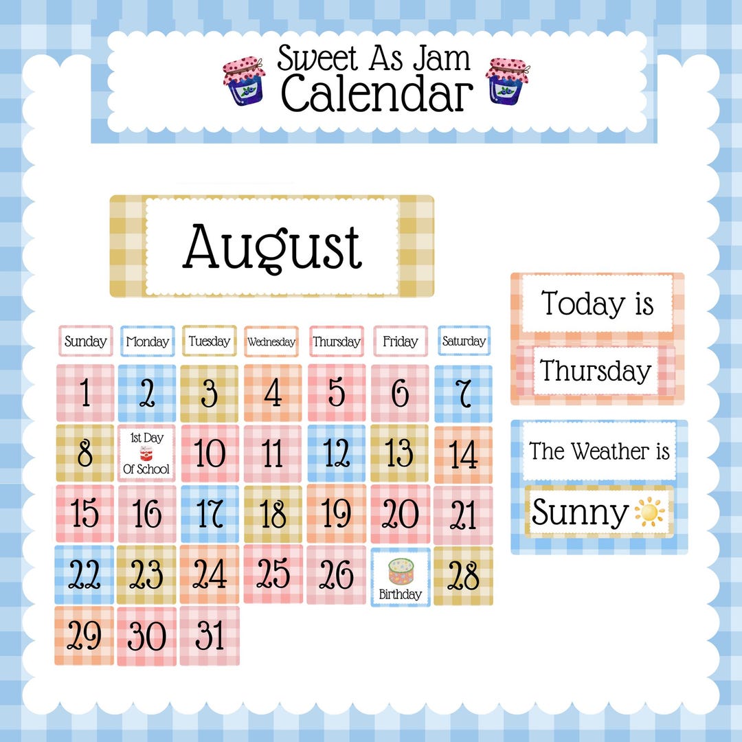 Pastel Classroom Calendar: Sweet Jam Theme Decor (digital Download) - Etsy