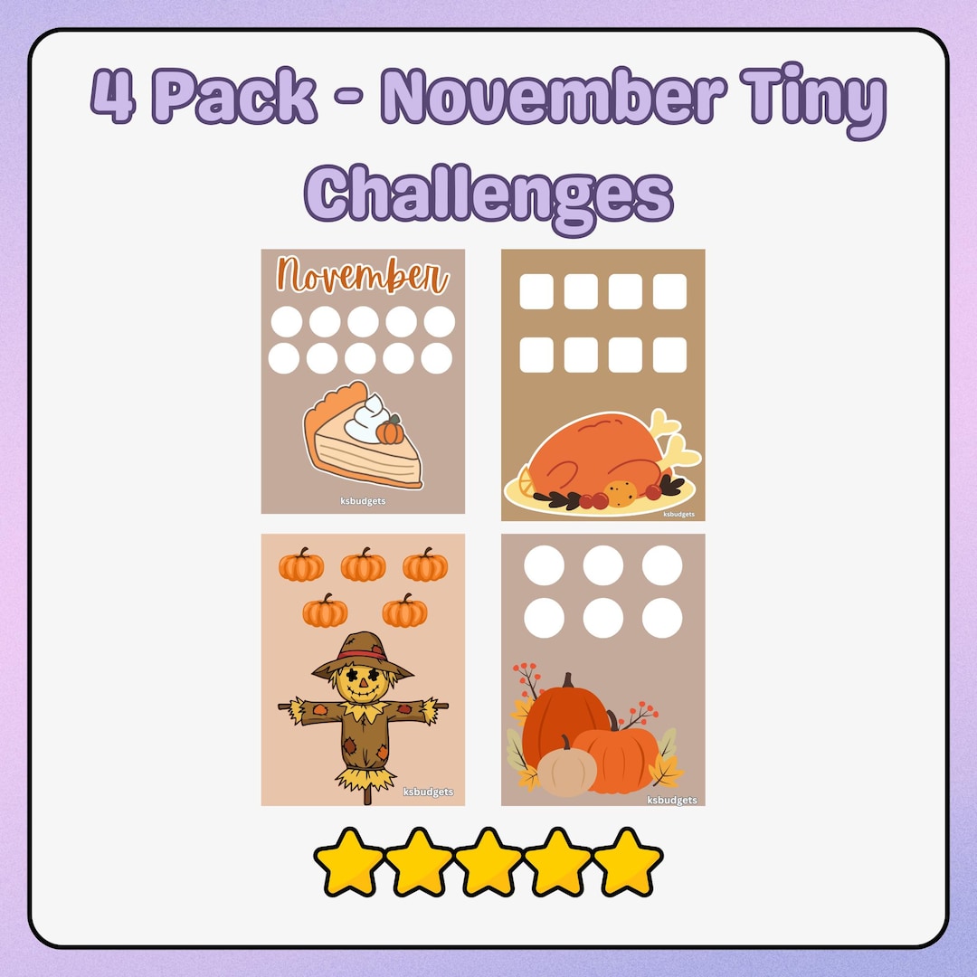 4-pack November Tiny Savings Challenges | Budget Printable | Mini Money ...