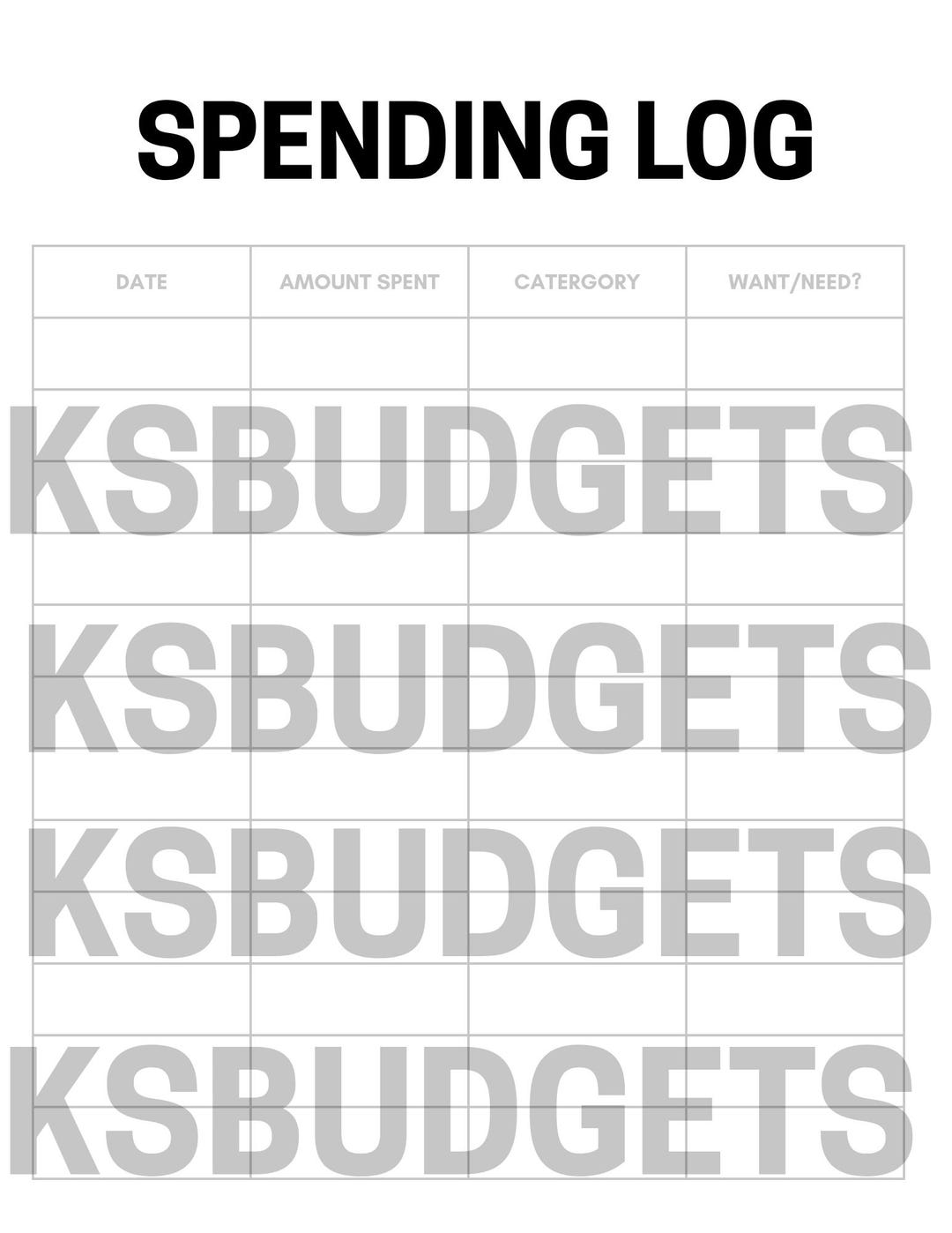 Simple Spending Log | Basic Budget Tracker | Full Page Printable ...