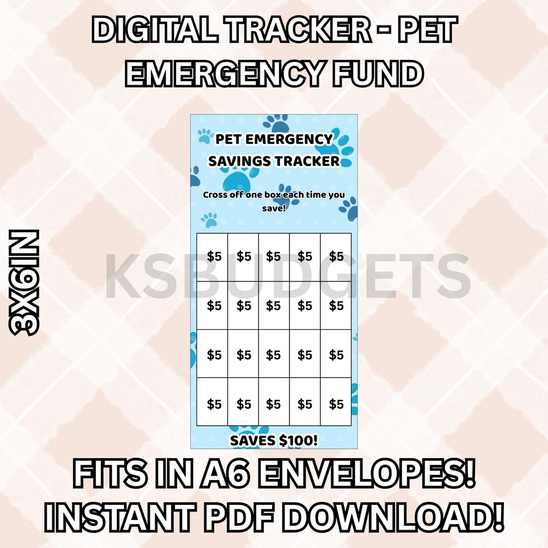 Vet Emergency Fund Savings Tracker | A6 Cash Envelope Insert | Pet ...
