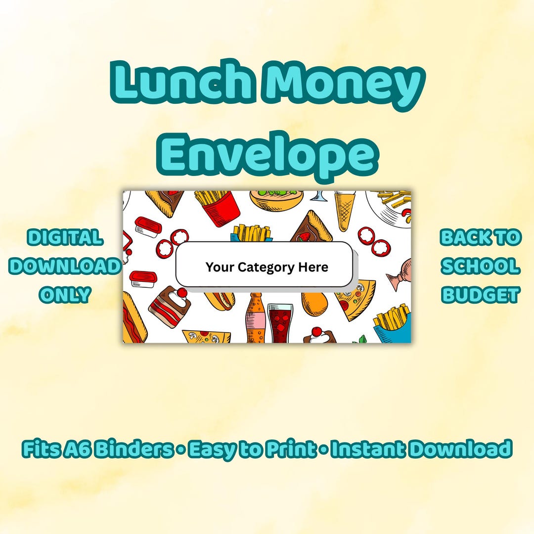 Lunch Money Budget Envelope | Printable Digital Cash Envelope | Back to ...