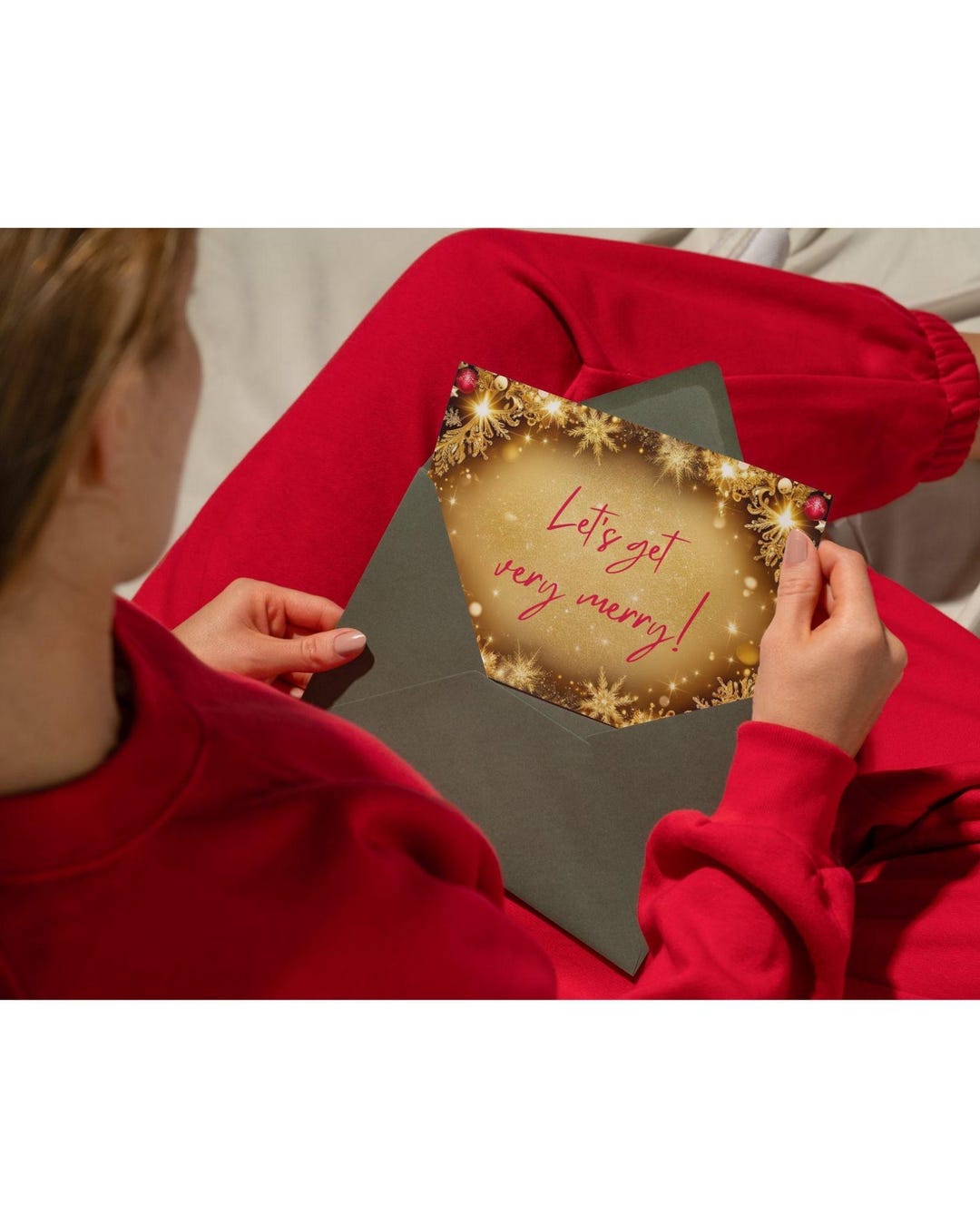Let's Get Very Merry Christmas Card, Gold Printable Holiday Card ...