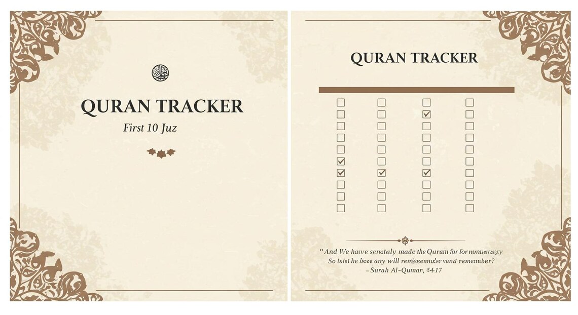 First 10 Juz Quran Tracker Printable | Islamic Digital Quran Reading ...