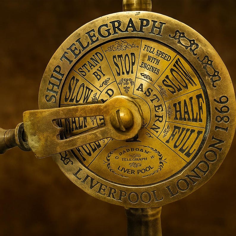 Antique Brass Ship Telegraph Replica With Wooden Base | Nautical Engine ...