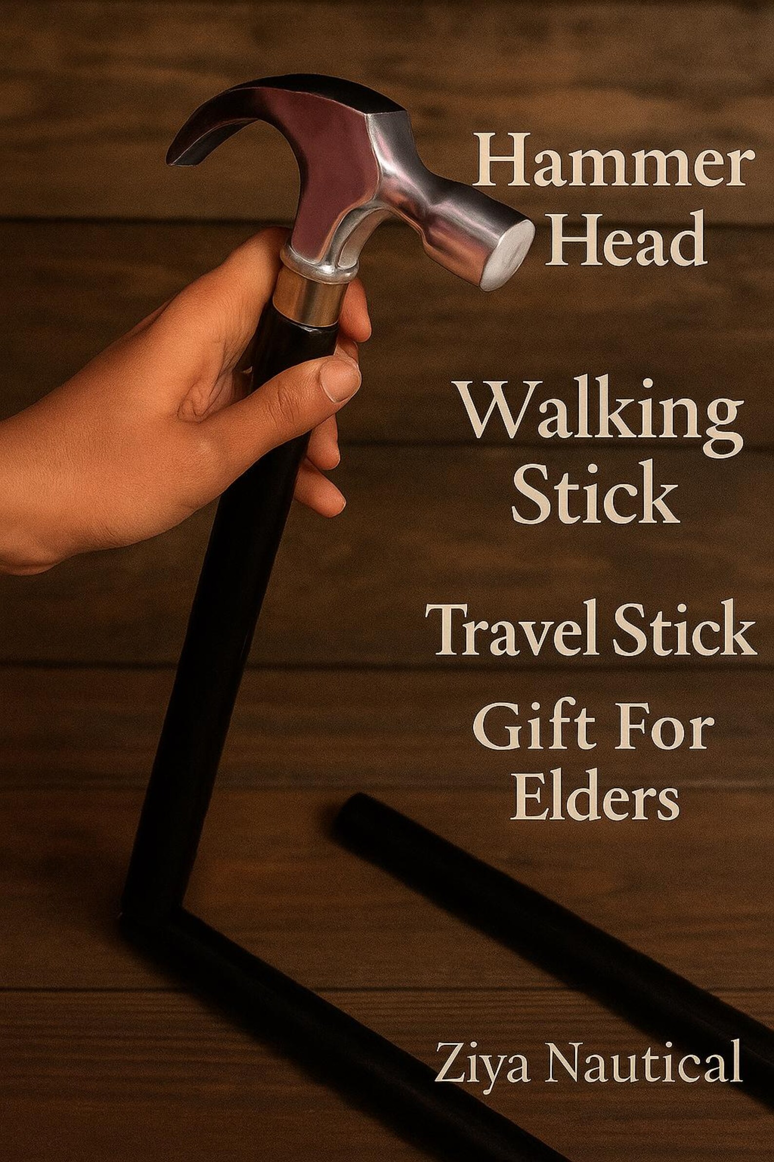 Hammer Head Wooden Walking Stick: Handmade Brass Travel Cane - Etsy
