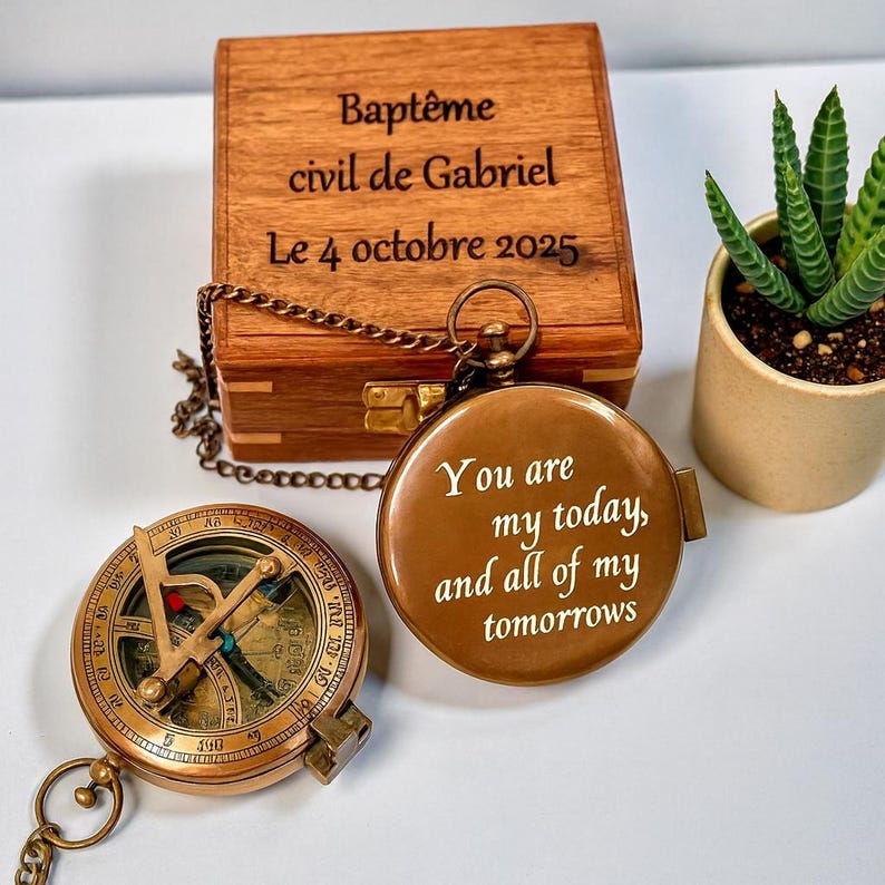 Personalized Brass Sundial Compass, Anniversary Gift, Engraved Compass ...