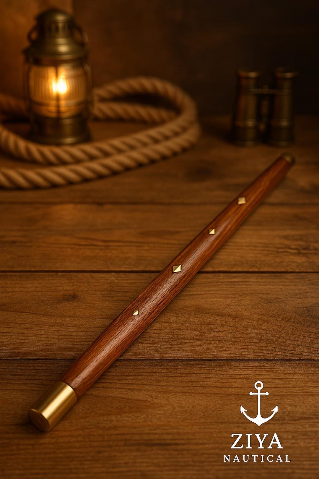 Handmade Wooden Morning Stick With Brass Inlay, 23 Inch Vintage Decor ...