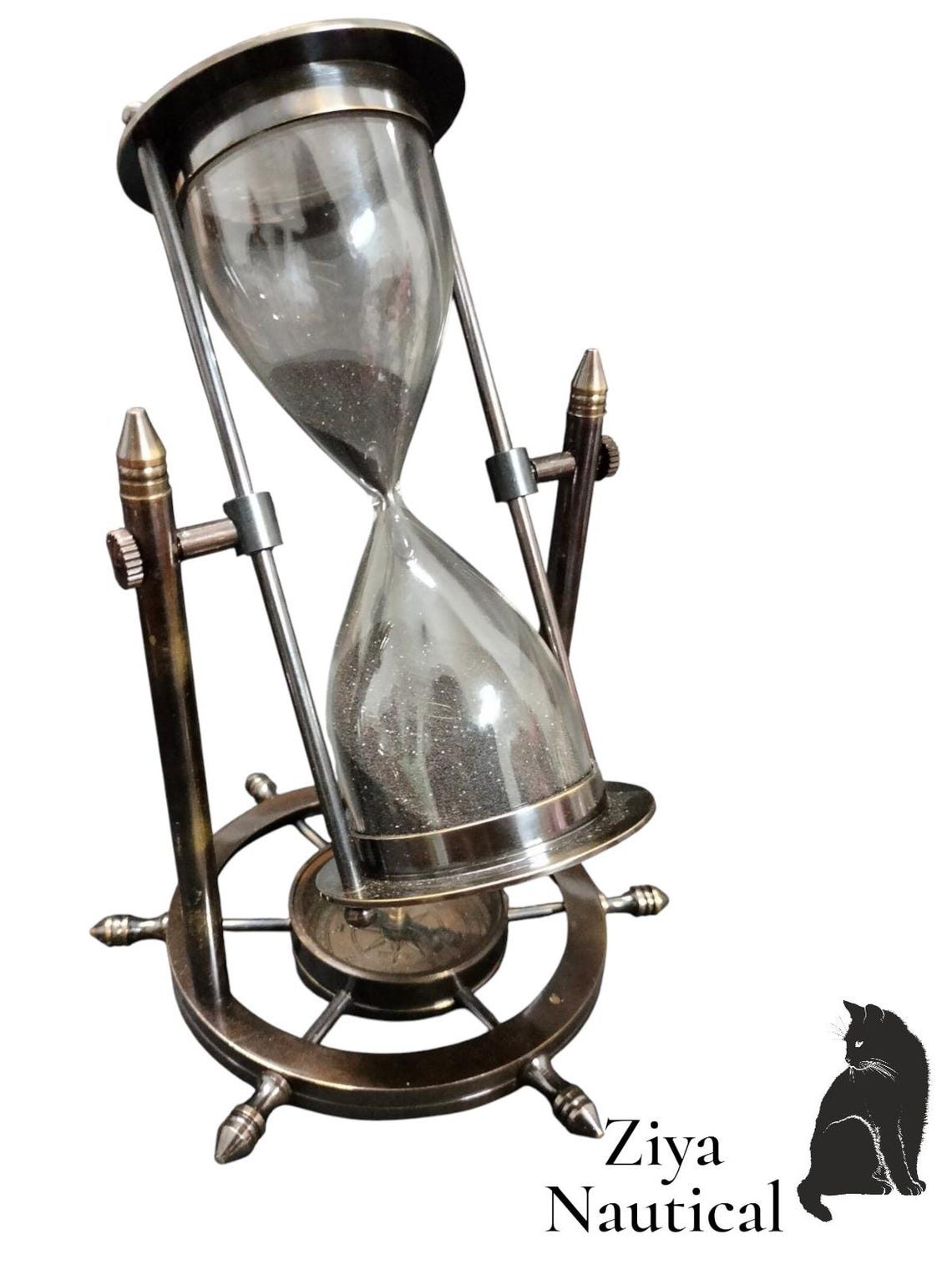 Brass Sand Hourglass With Compass, Nautical Decor Timer, Vintage ...