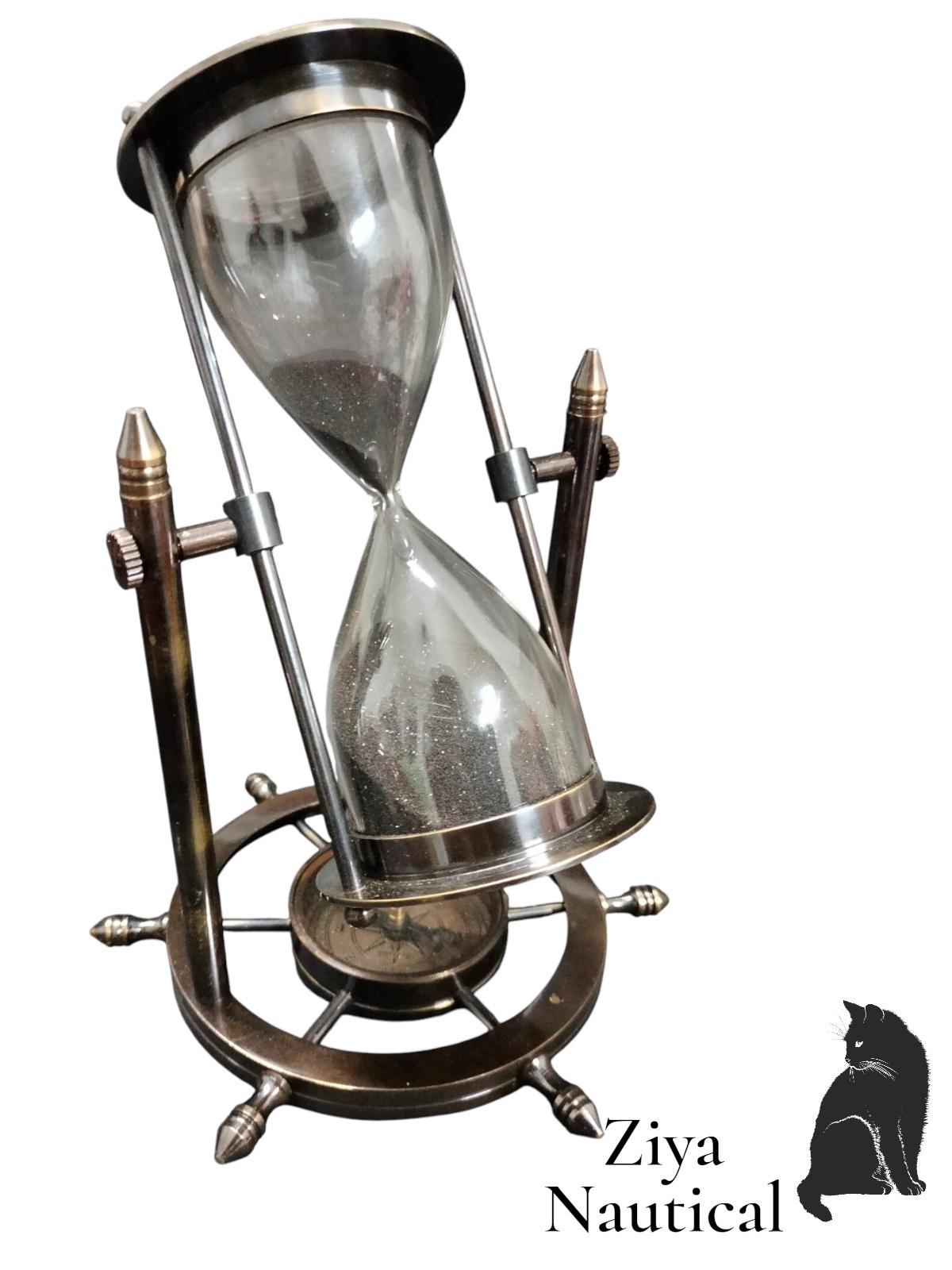 Brass Sand Hourglass With Compass, Nautical Decor Timer, Vintage ...