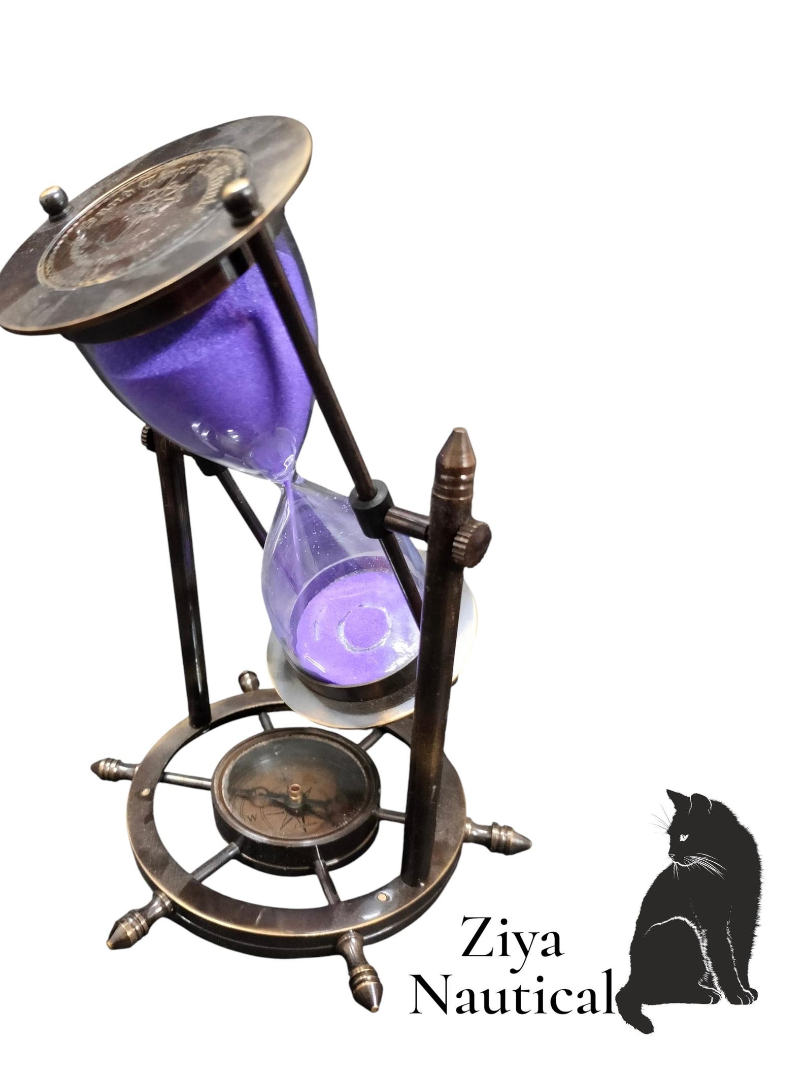 Brass Sand Hourglass With Compass, Nautical Decor Timer, Vintage ...