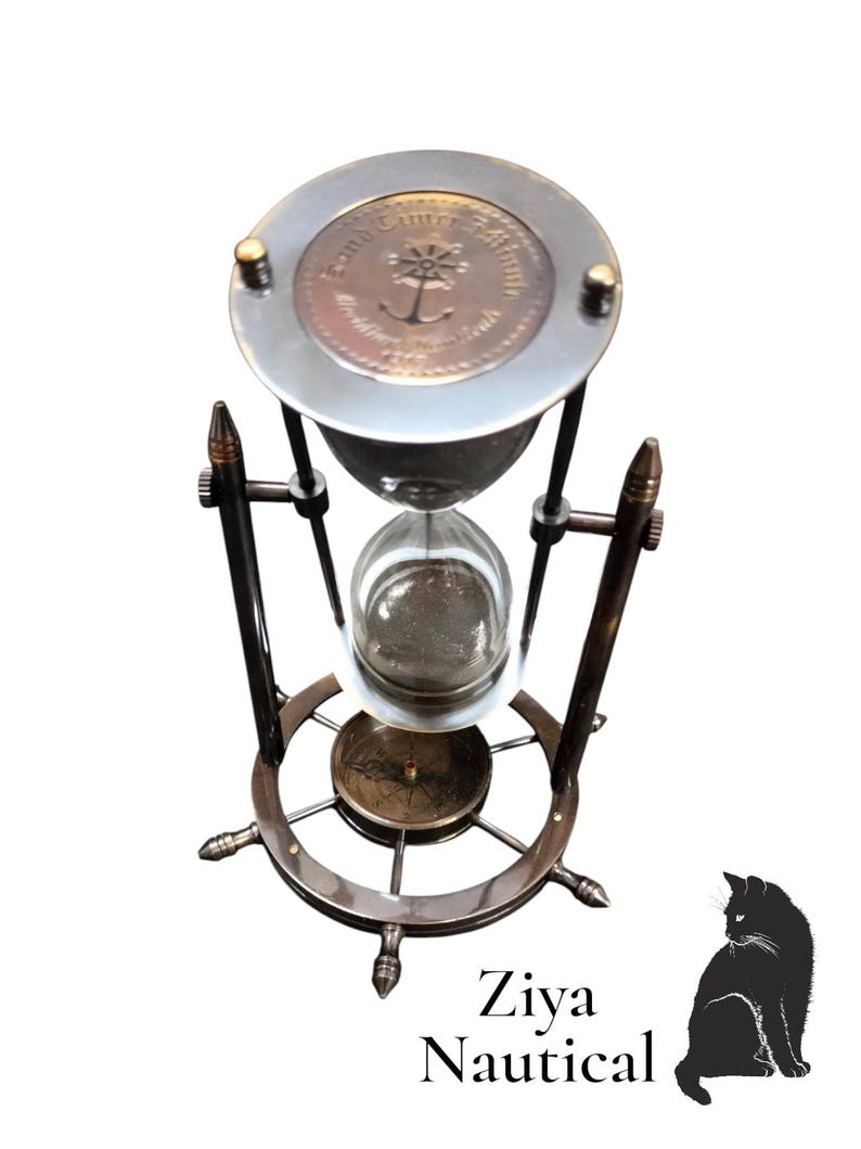 Brass Sand Hourglass With Compass, Nautical Decor Timer, Vintage ...