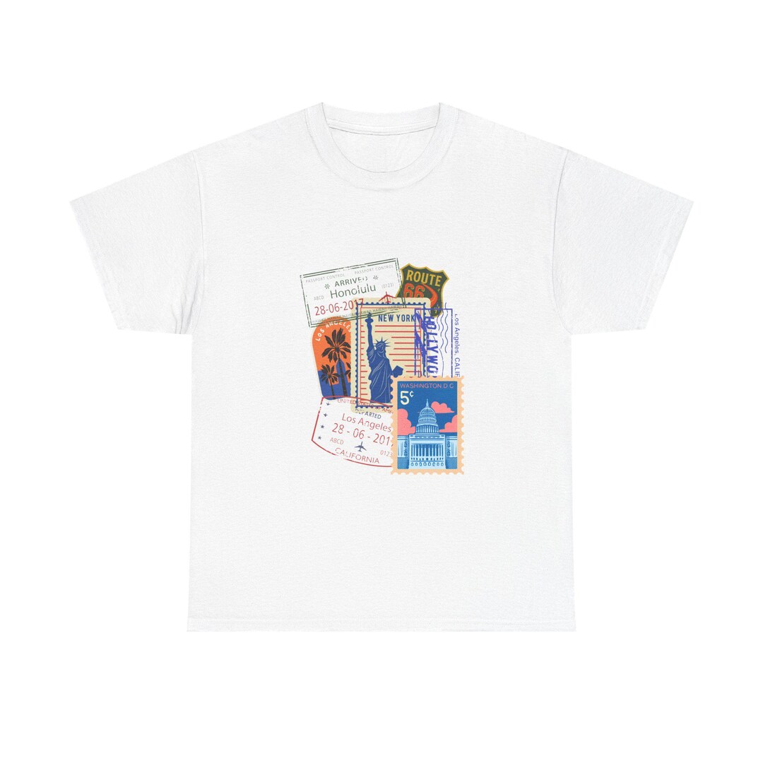 American Postcards Collage Retro Tee - Unisex Heavy Cotton T-shirt ...
