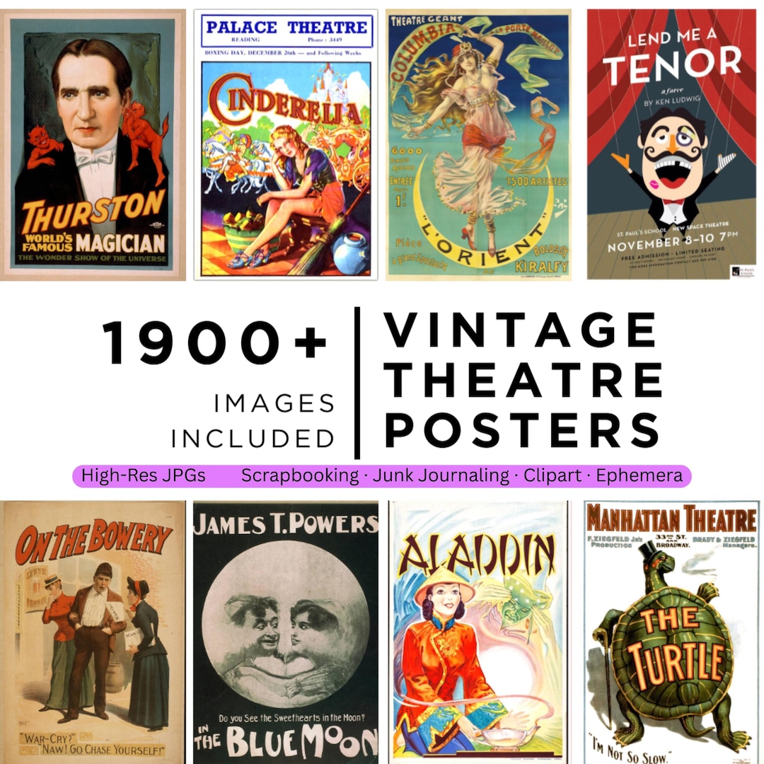 Vintage Theater Poster Bundle: 1900s Stage Art Ephemera (JPG Digital ...