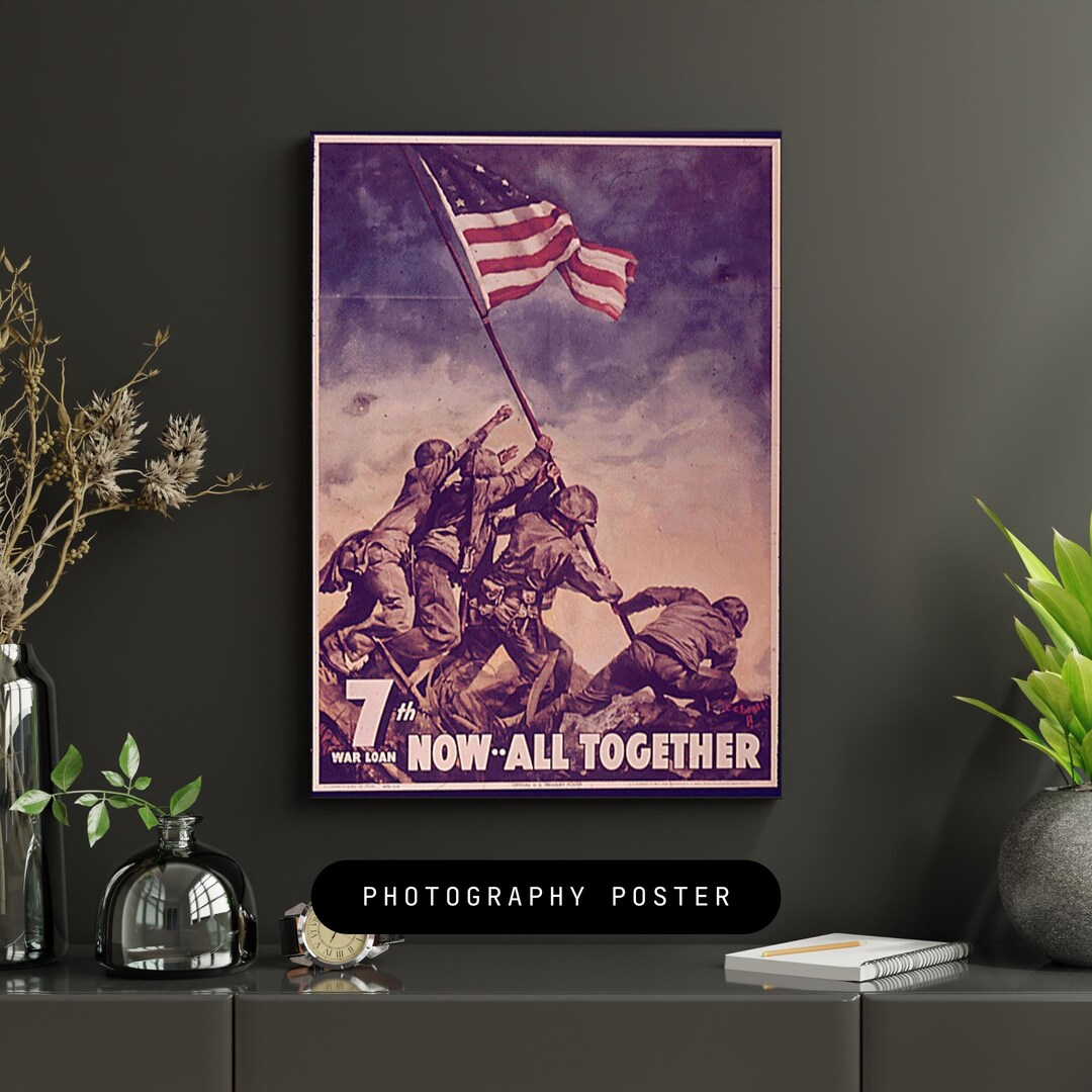 WWII Iwo Jima Flag Raising Poster: 7th War Loan Propaganda Art (digital ...