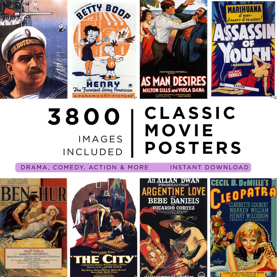 Classic Movie Posters Bundle: Vintage Film Decor, Retro Cinema Prints ...