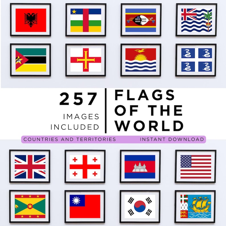 World Flags Clipart Bundle: 247 Country Flag Images, Printable Art ...