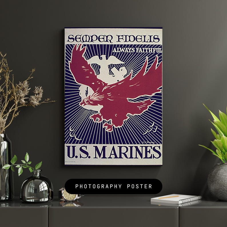 Semper Fidelis US Marines WWII Poster: Eagle, Globe & Anchor, Gift for ...