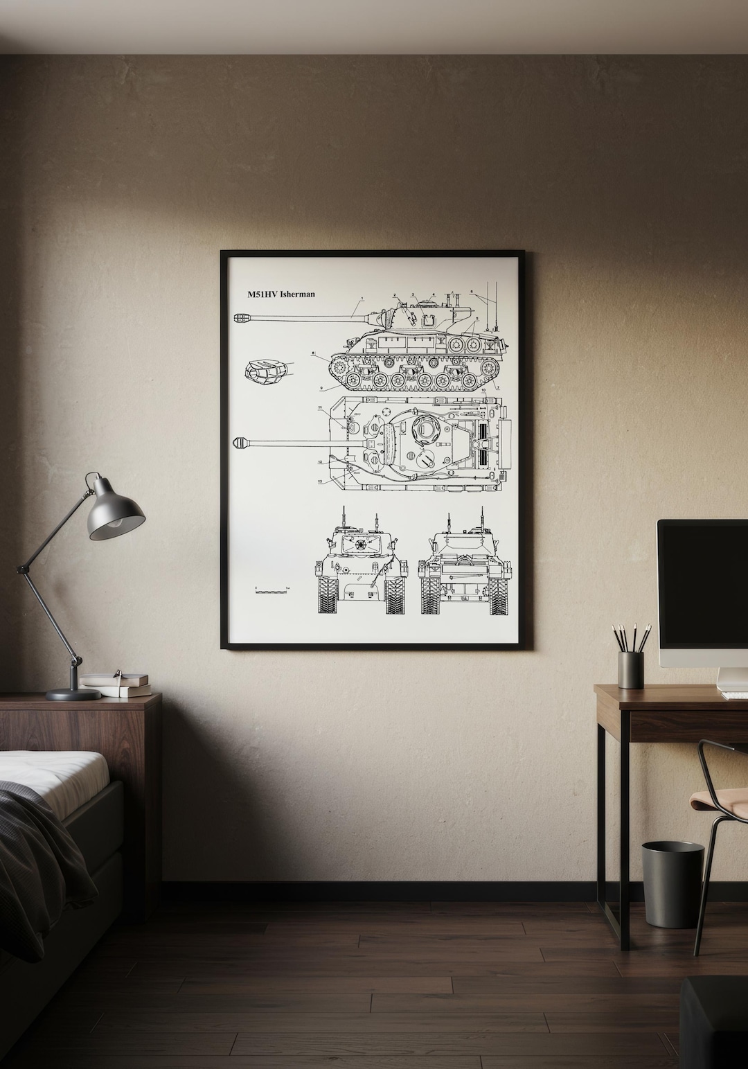 Sherman Tank Blueprint, WWII Line Drawing, US Army Schematic (digital ...
