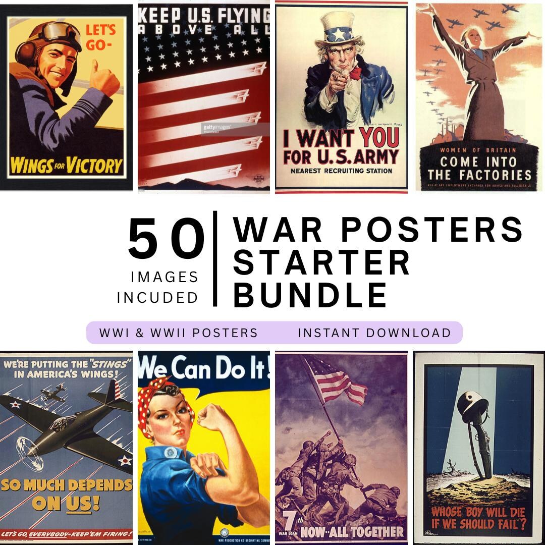 Vintage World War II Posters Bundle, WWII Propaganda Illustrations ...