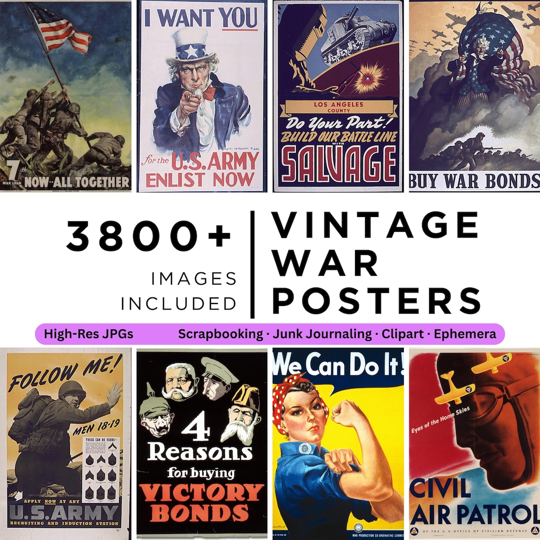 WWII USA War Posters: Vintage Ephemera, Scrapbooking Clipart (digital ...
